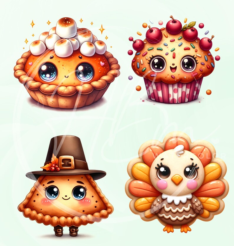 Thanksgiving Sweets Clipart Bundle, Cute Fall Dessert Pngs, Kawaii ...