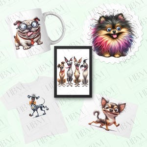 Funny Watercolor Quirky Dogs Clipart Bundle, Canine Sticker, Crazy ...