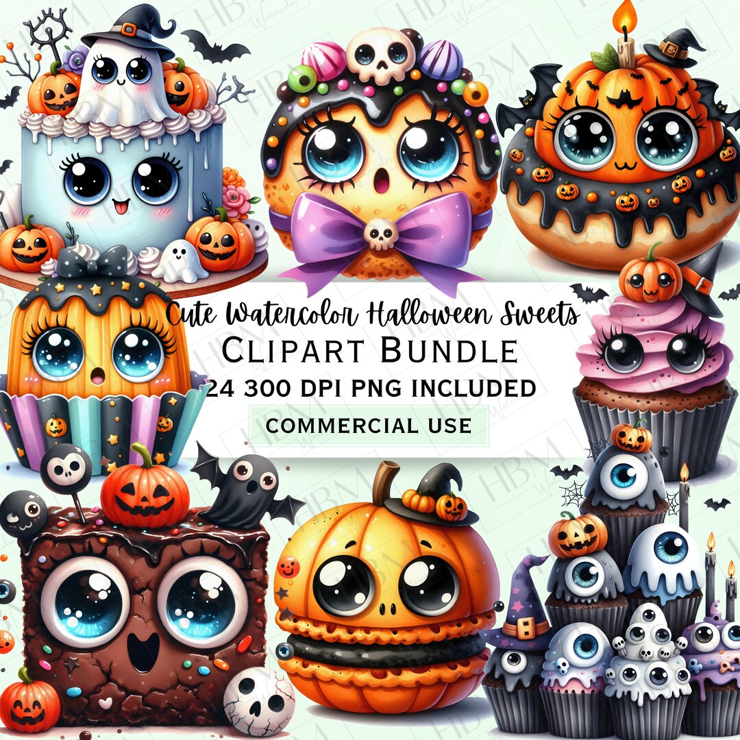 Cute Watercolor Halloween Sweets Clipart Bundle, Festive Pumpkin Spice ...