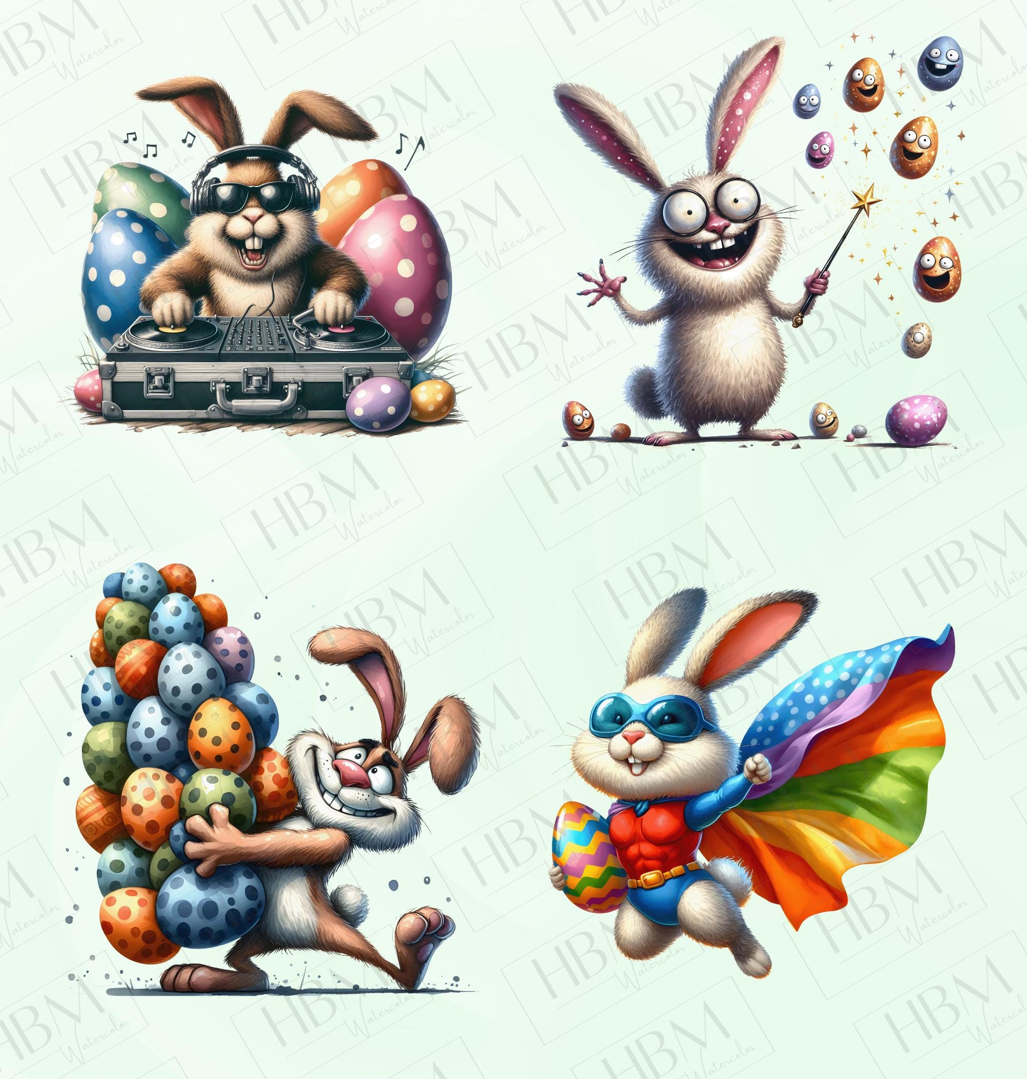 Funny Quirky Easter Bunny Clipart Bundle, Whimsical Rabbit Stickers ...