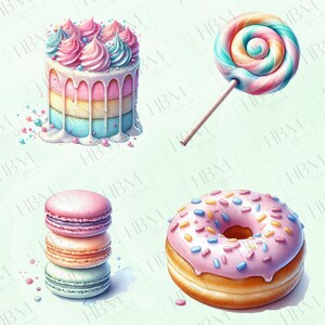 Watercolor Pastel Sweets Clipart Bundle, Party Dessert Graphics ...
