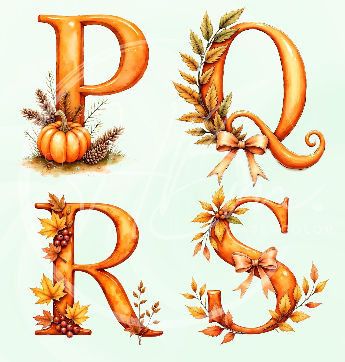 Fall Alphabet Clipart Bundle, Autumn Pumpkin Letters & Numbers PNG ...