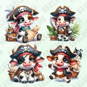 Funny Cute Watercolor Pirate Cow Clipart Bundle, Whimsical Animal ...