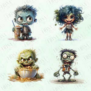 Scary Watercolor Halloween Zombies Clipart Bundle, Whimsical Haunted ...