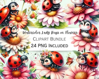 24 Cute Cartoon Spring Lady Bugs Clipart Bundle, Beetle Nursery Decor ...