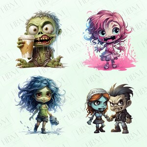 Scary Watercolor Halloween Zombies Clipart Bundle, Whimsical Haunted ...