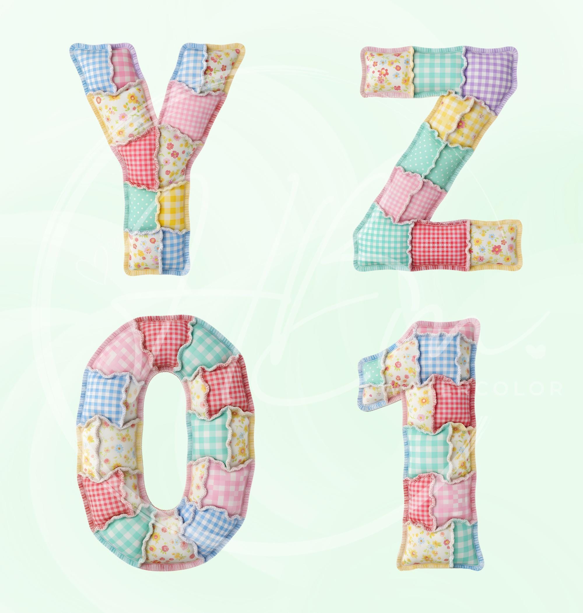 Faux Patchwork Alphabet PNG Clipart Bundle, Quilted ABC Letters Graphic ...