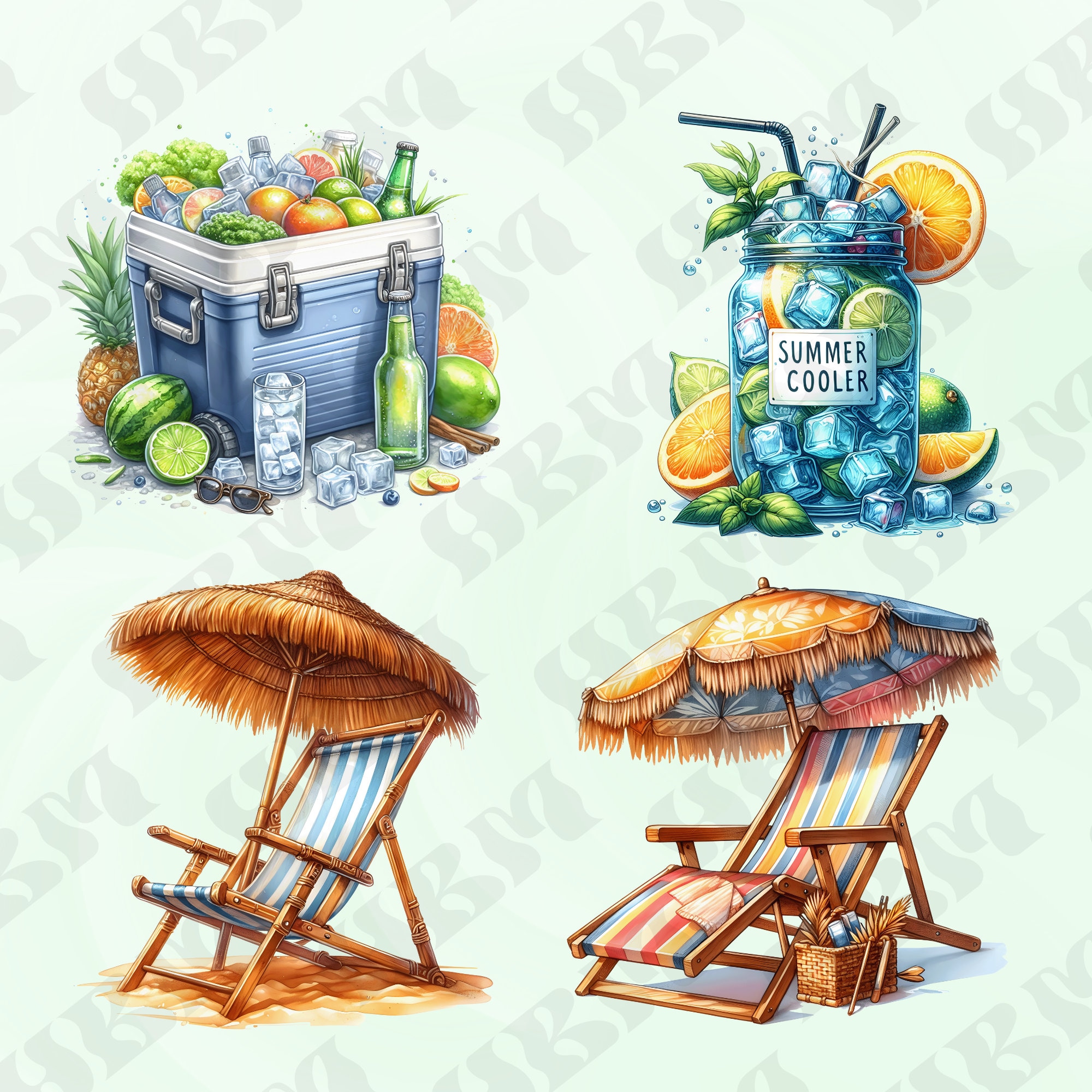 Watercolor Summer Clipart Bundle, Beach Party Invitations, Fun Vacation ...