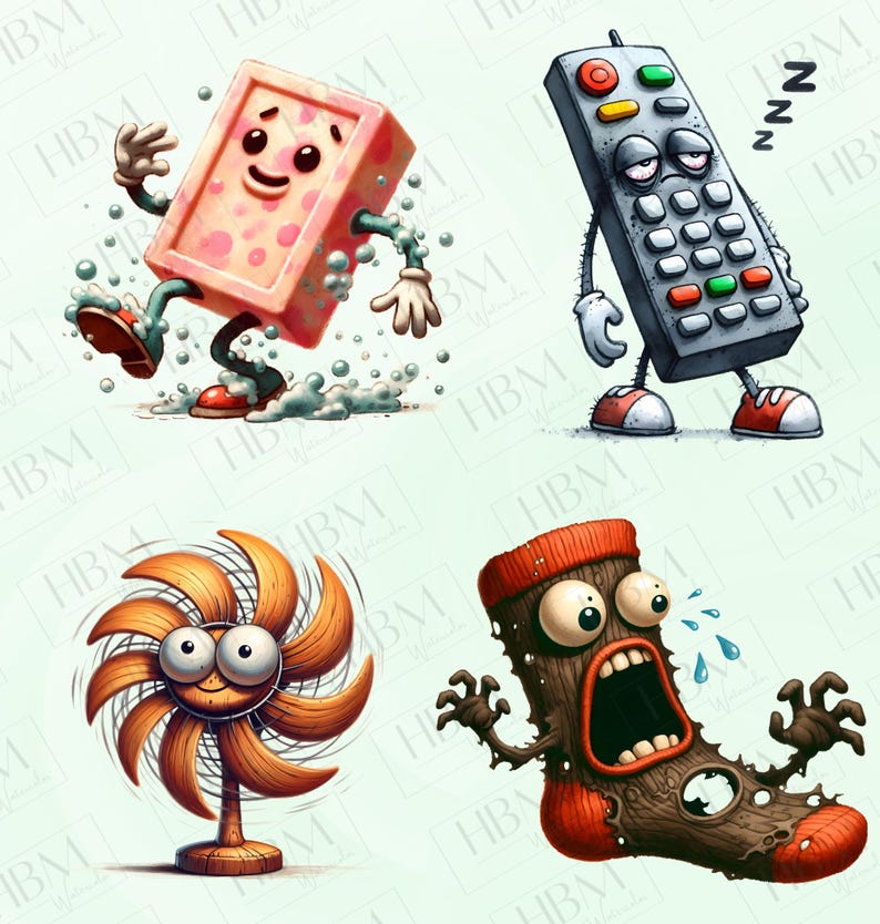 Funny Retro Cartoon Characters Clipart Bundle, Watercolor Vintage ...