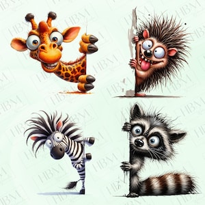 Funny Quirky Animals Peeking Around Corner Clipart Bundle, Humorous ...