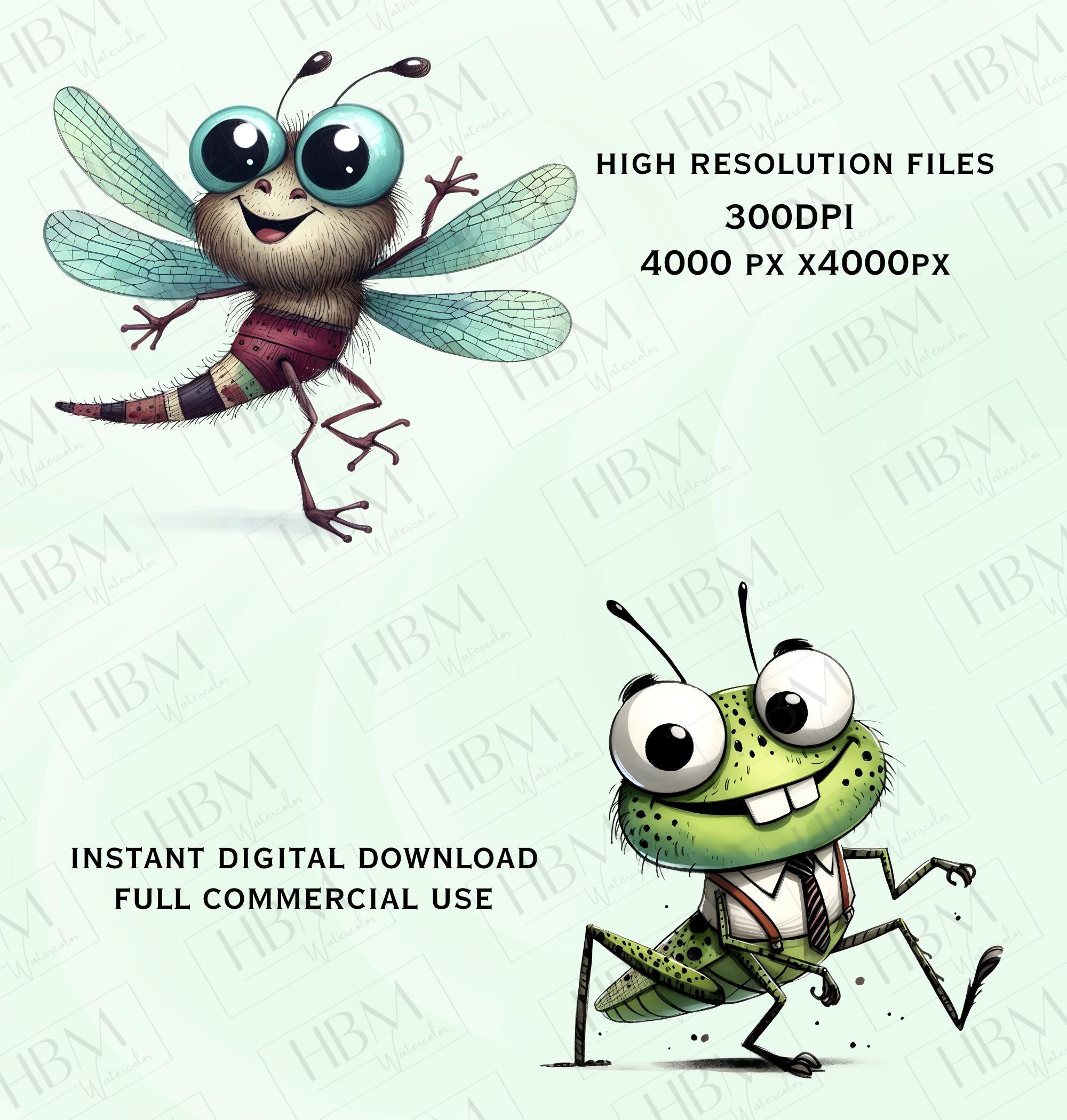 Funny Quirky Insects Clipart Bundle, Silly Bug Sticker, Crazy Whimsical ...