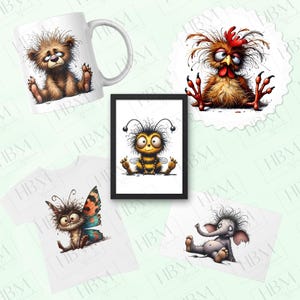 Funny Frazzled Quirky Animals Clipart Bundle, Stressed Creatures ...