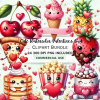 Valentine Food Pairs Clipart - Watercolor - Cute Valentine's Day ...