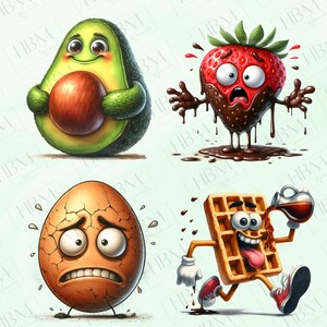 Funny Watercolor Food Characters Clipart Bundle, Quirky Kawaii Graphics ...