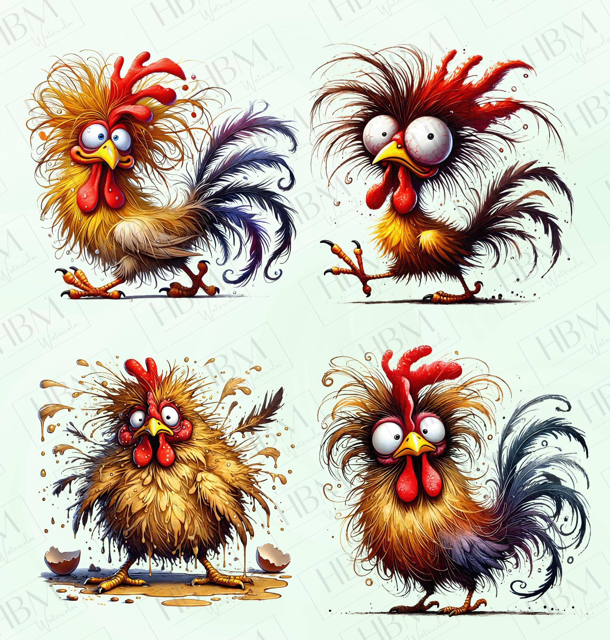 Funny Quirky Chicken Clipart Bundle, Humorous Whimsical Rooster Sticker ...
