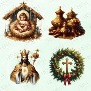 Watercolor Christian Christmas Clipart Bundle, Religious Xmas Graphics ...