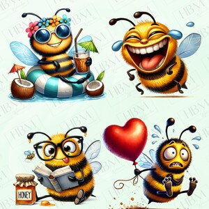 Funny Watercolor Quirky Bees Clipart Bundle, Insect Characters Sticker ...