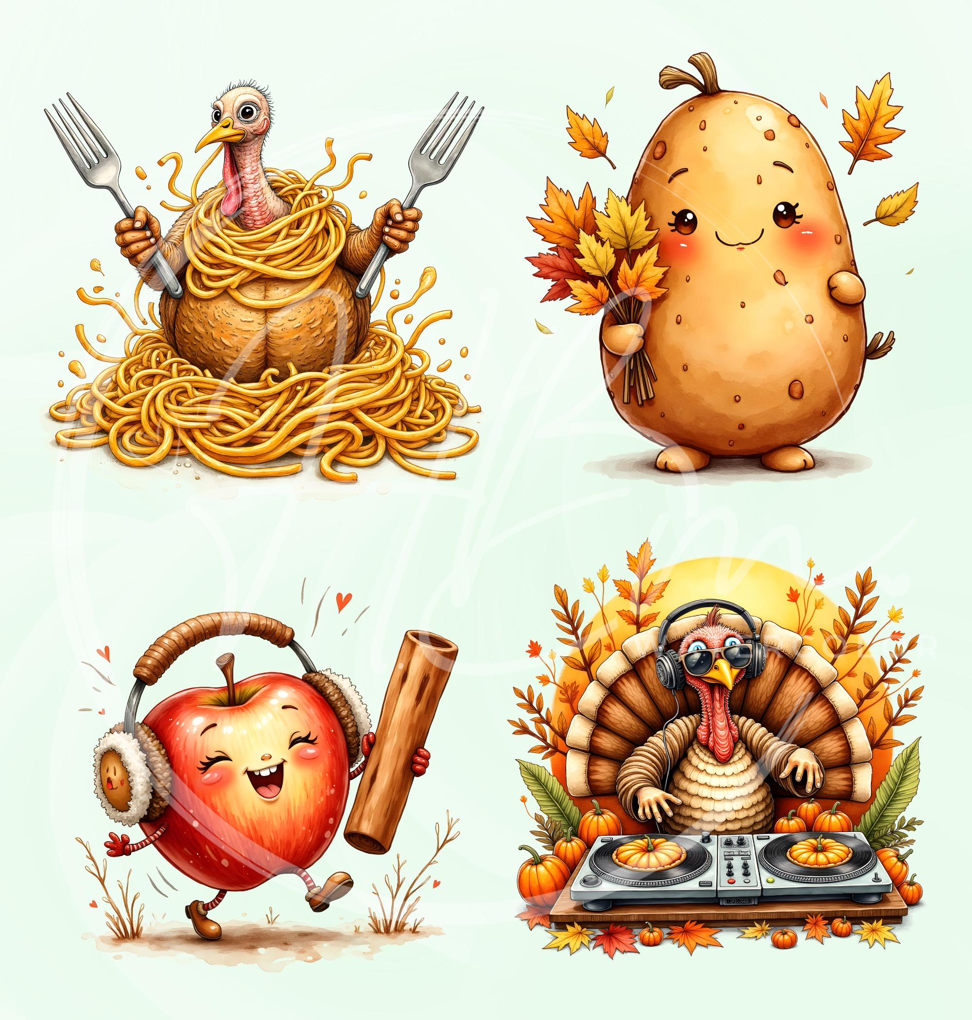 Thanksgiving Character Clipart Bundle, Cute Autumn Animal Pngs ...