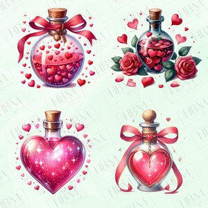 Watercolor Love Potion Bottles Clipart Bundle, Romantic Tonic Sticker ...
