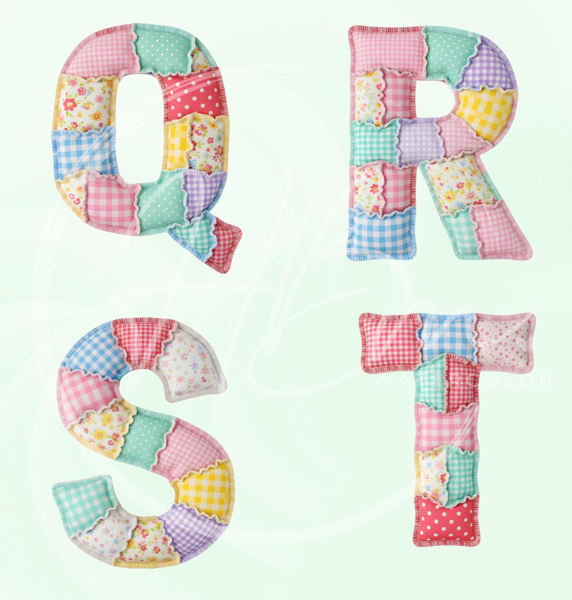 Faux Patchwork Alphabet PNG Clipart Bundle, Quilted ABC Letters Graphic ...