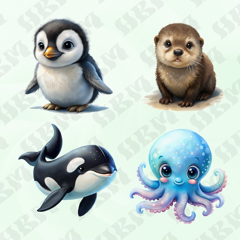 Cute Watercolor Sea Animals Clipart Bundle, Fish Nursery Decor ...