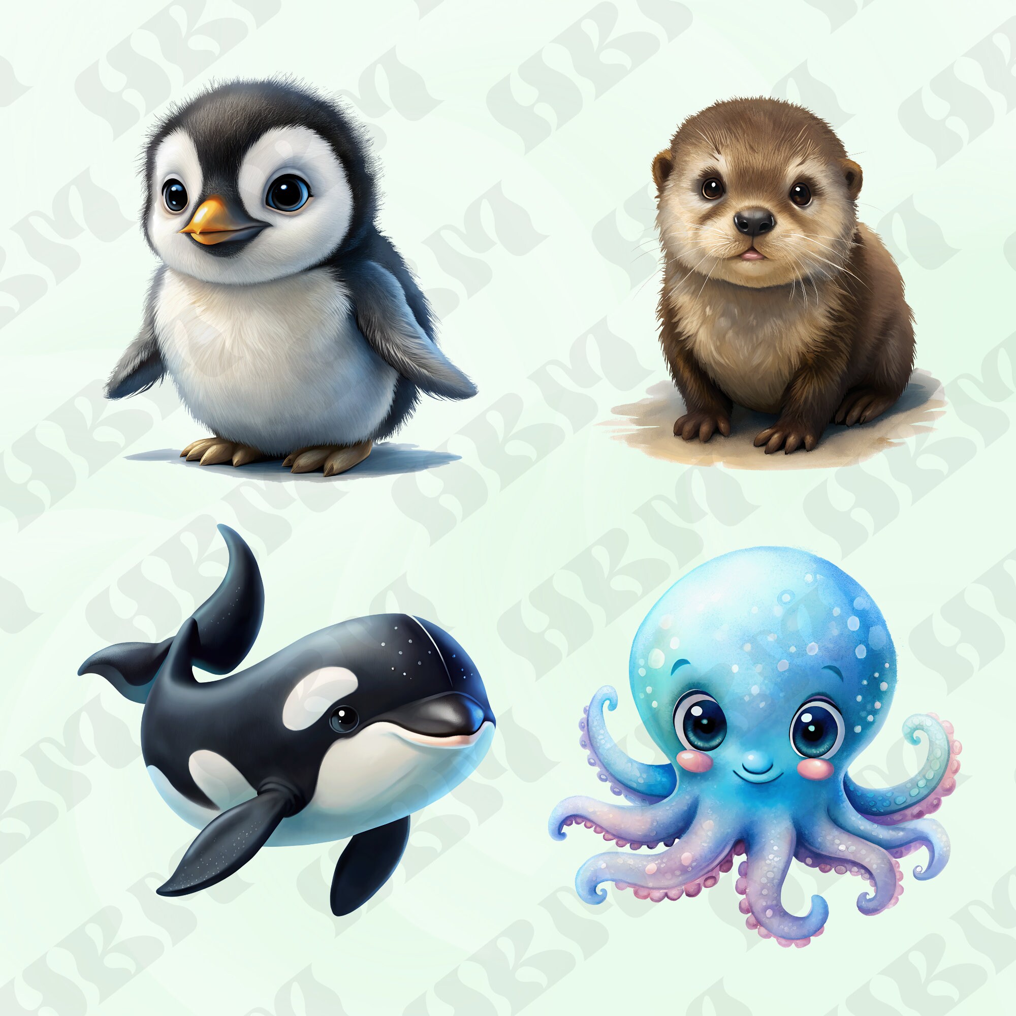 Cute Watercolor Sea Animals Clipart Bundle, Fish Nursery Decor ...