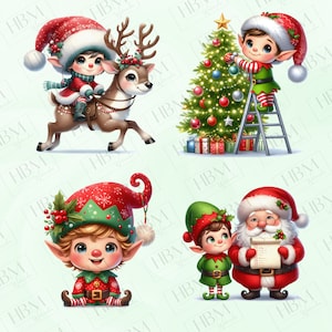 Cute Watercolor Elves Clipart Bundle, Festive Elf Graphics, Adorable ...
