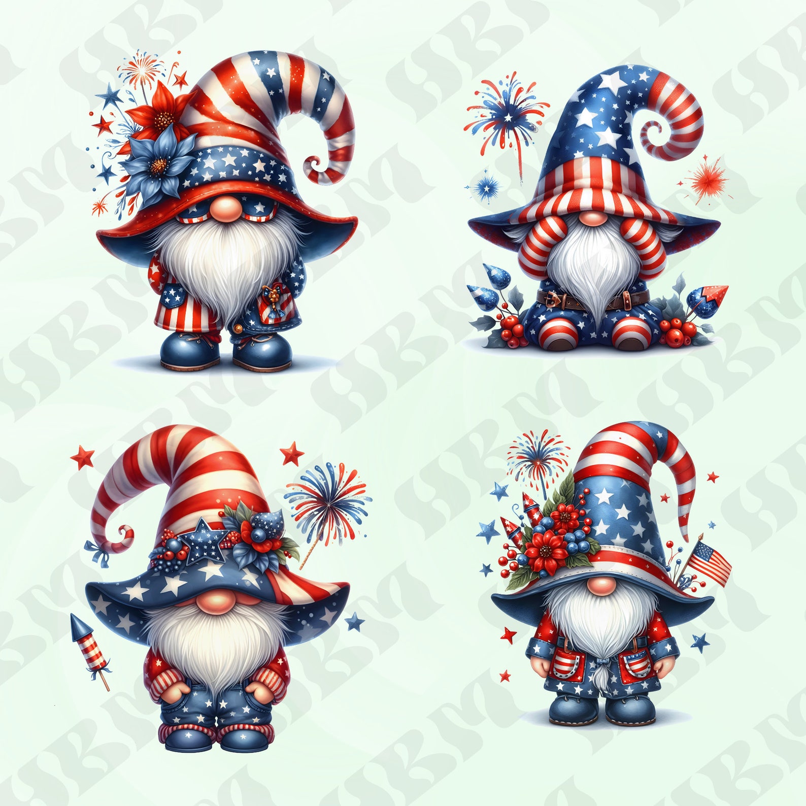 Watercolor 4th of July Gnomes Clipart Bundle, Cute Patriotic Decor ...