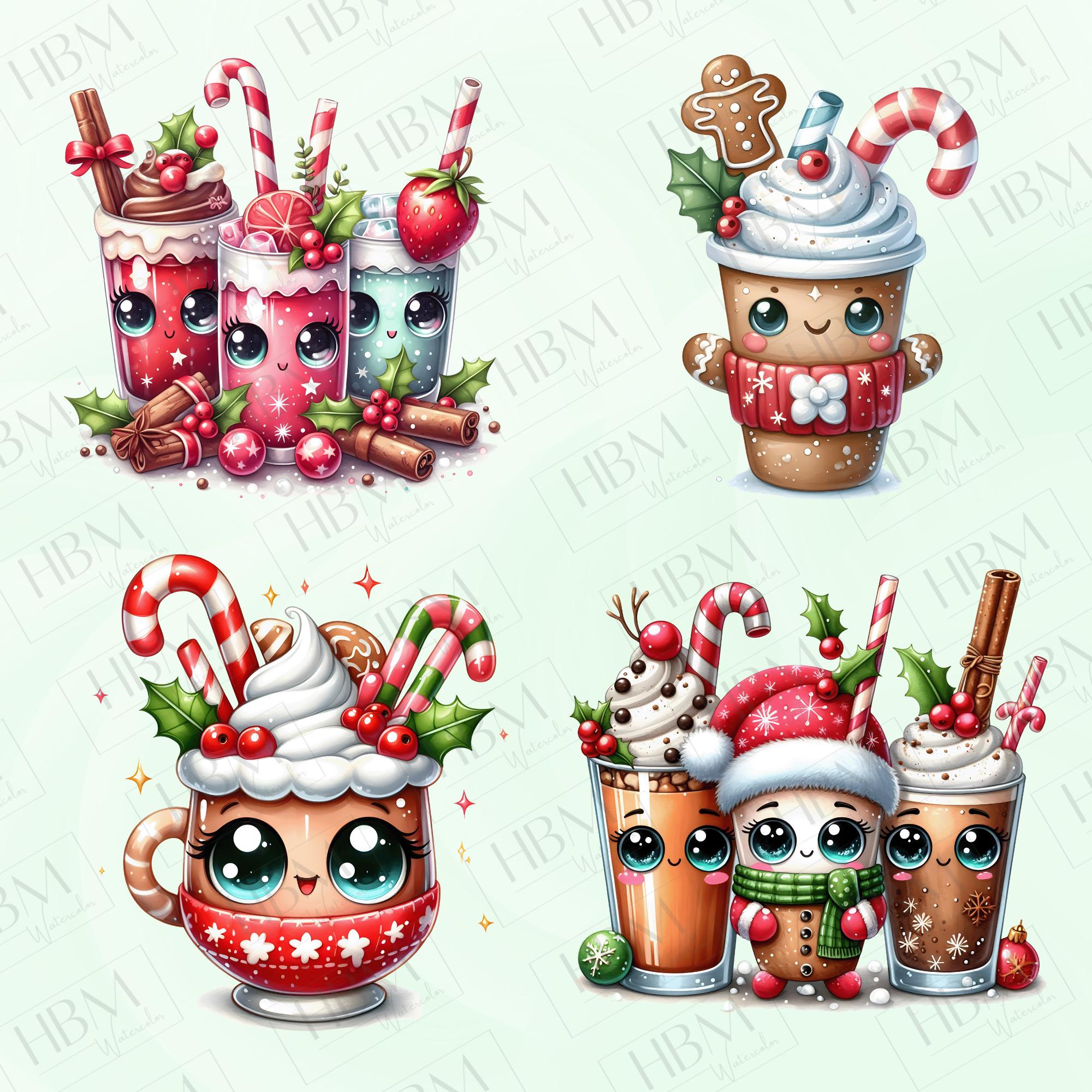 Cute Watercolor Christmas Drinks Clipart Bundle, Festive Hot Cocoa ...