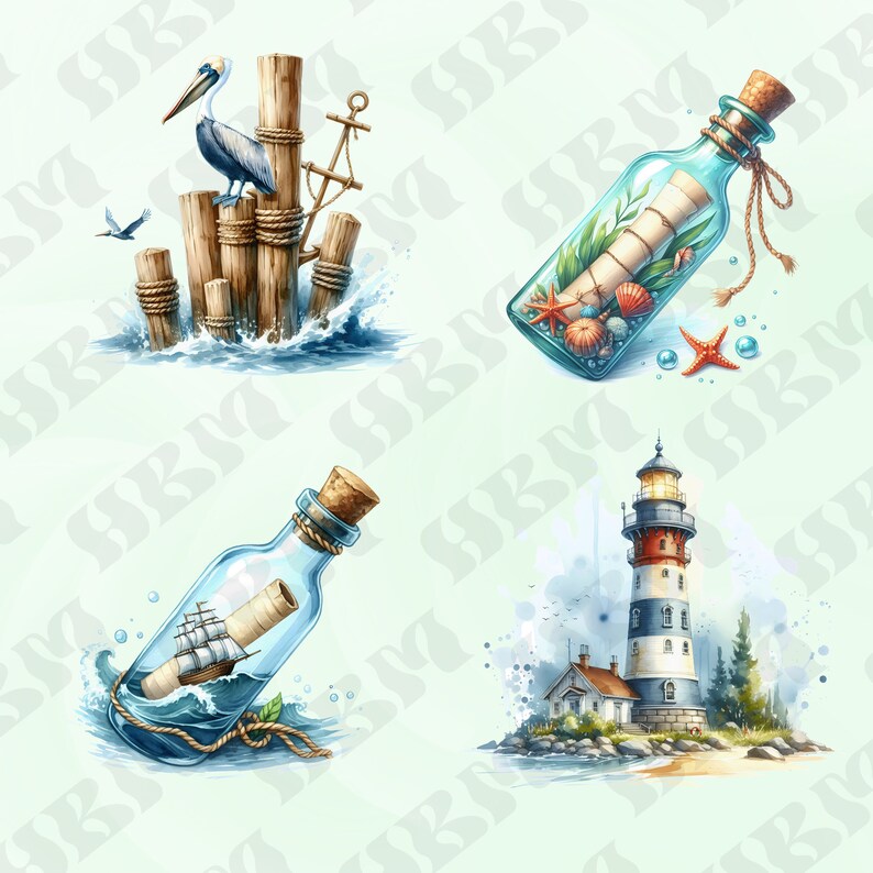 Watercolor Nautical Clipart Bundle, Summer Collection, Fun Sailing ...