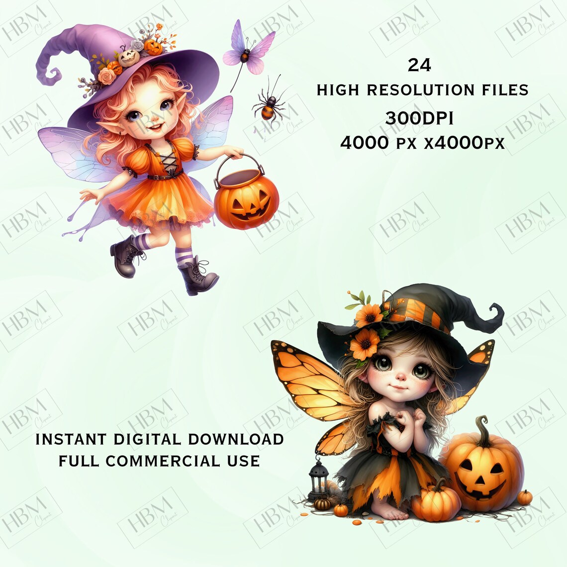 Cute Watercolor Halloween Fairy Clipart Bundle, Mystical Sticker ...