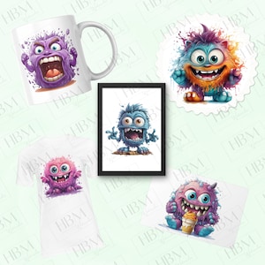 Funny Watercolor Halloween Monsters Clipart Bundle, Whimsical Cute ...