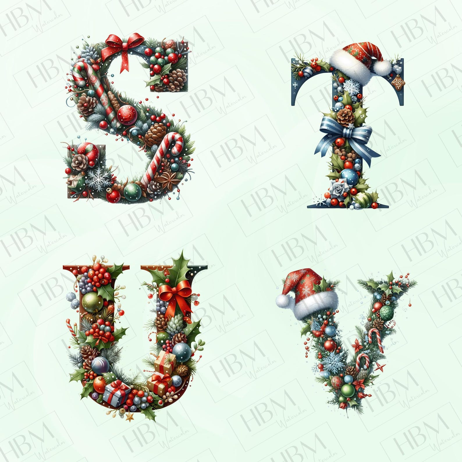 Watercolor Christmas Letters Clipart Bundle, Whimsical Xmas Graphics ...