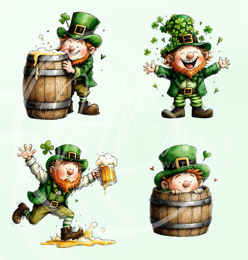 Whimisical Leprechaun PNG Clipart Bundle, Funny St Patrick’s Day ...