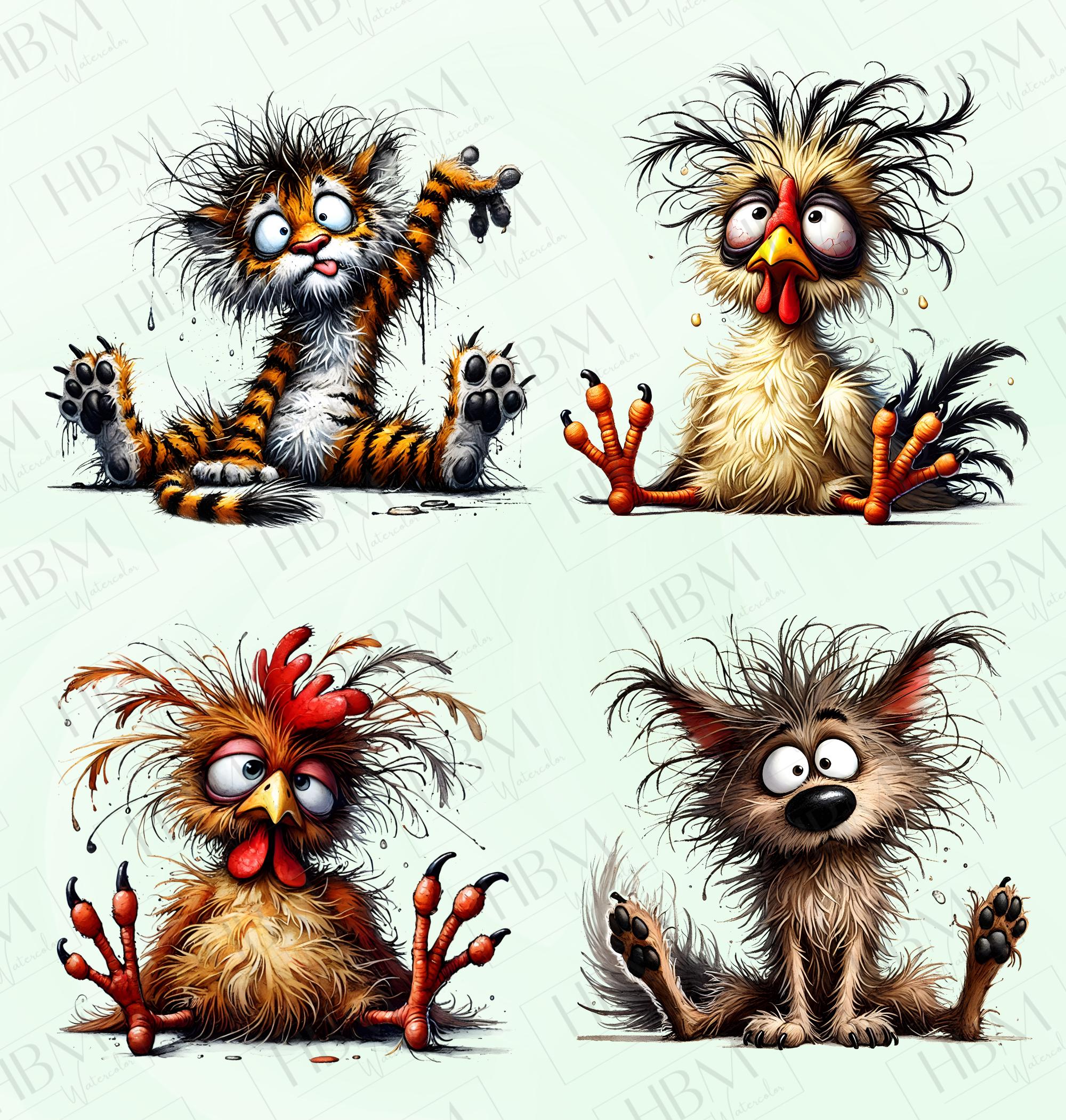 Funny Frazzled Quirky Animals Clipart Bundle, Stressed Creatures ...