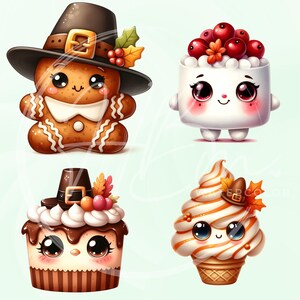 Thanksgiving Sweets Clipart Bundle, Cute Fall Dessert Pngs, Kawaii ...