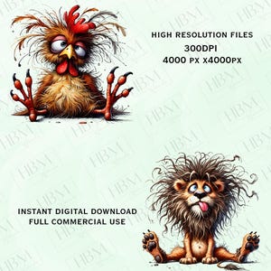 Funny Frazzled Quirky Animals Clipart Bundle, Stressed Creatures ...