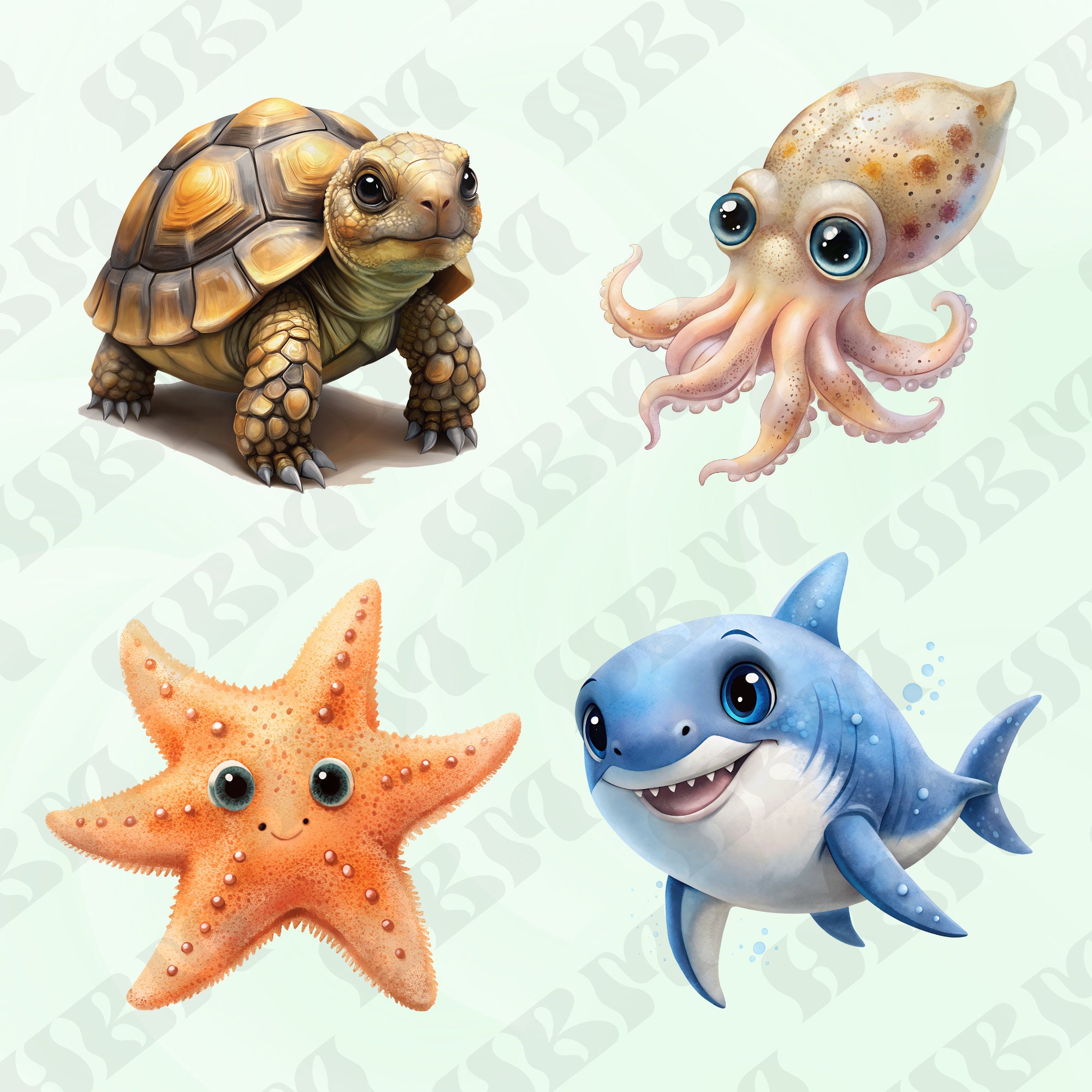 Cute Watercolor Sea Animals Clipart Bundle, Fish Nursery Decor ...
