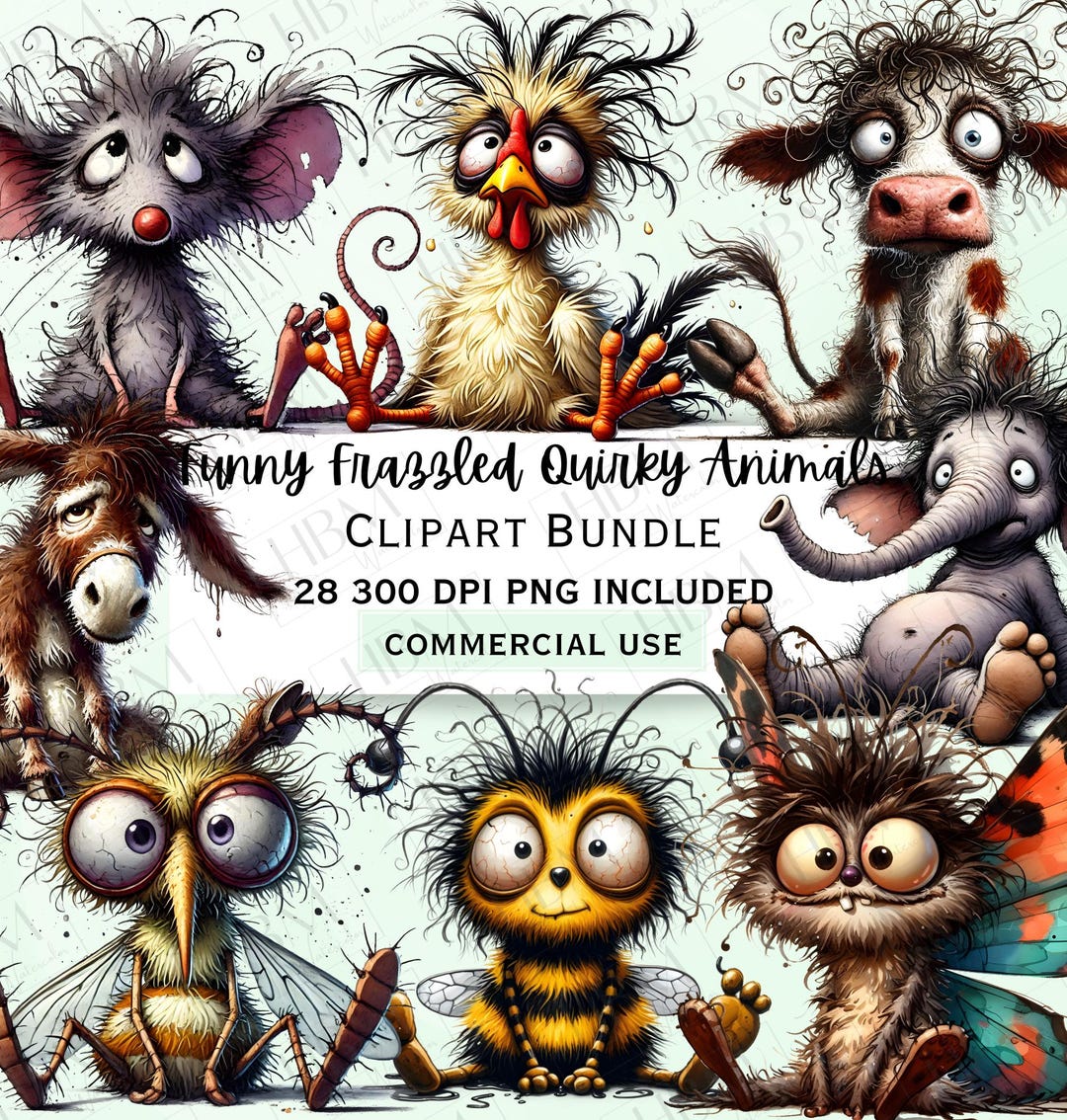 Funny Frazzled Quirky Animals Clipart Bundle, Stressed Creatures ...