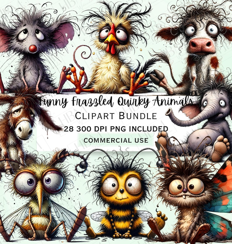 Funny Frazzled Quirky Animals Clipart Bundle, Stressed Creatures ...