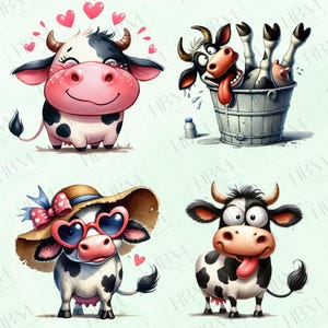 Funny Quirky Cows Clipart Bundle, Humorous Whimsical Bovine Sticker ...