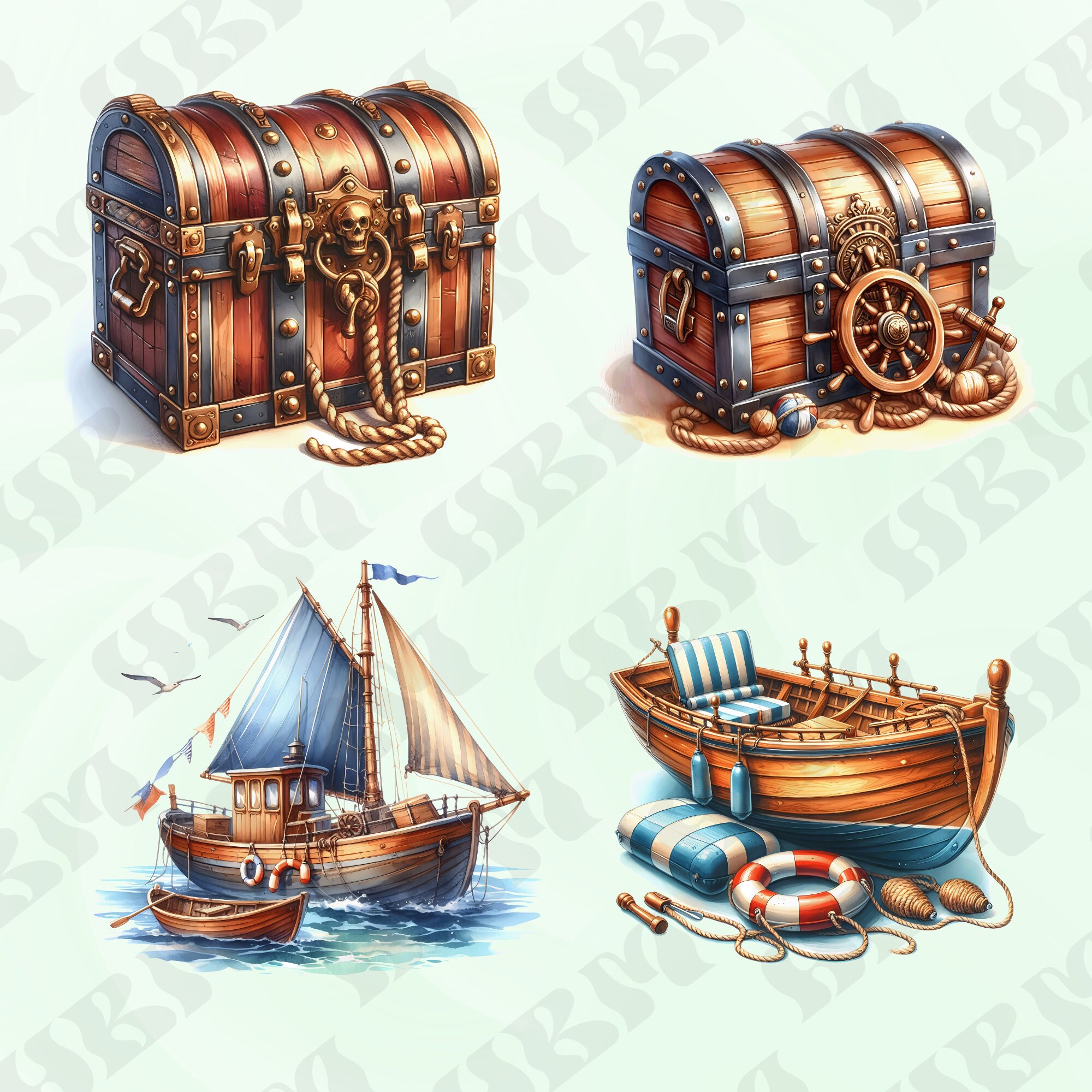 Watercolor Nautical Clipart Bundle, Summer Collection, Fun Sailing ...