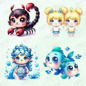 Cute Watercolor Zodiac Signs Clipart Bundle, Horoscope Graphics ...