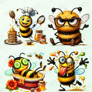 Funny Watercolor Quirky Bees Clipart Bundle, Insect Characters Sticker ...