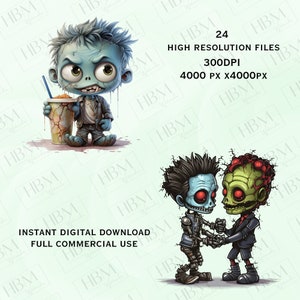 Scary Watercolor Halloween Zombies Clipart Bundle, Whimsical Haunted ...