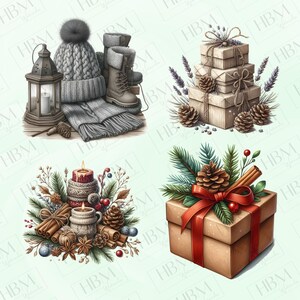 Watercolor Warm Cozy Christmas Clipart Bundle, Rustic Hugge-style ...