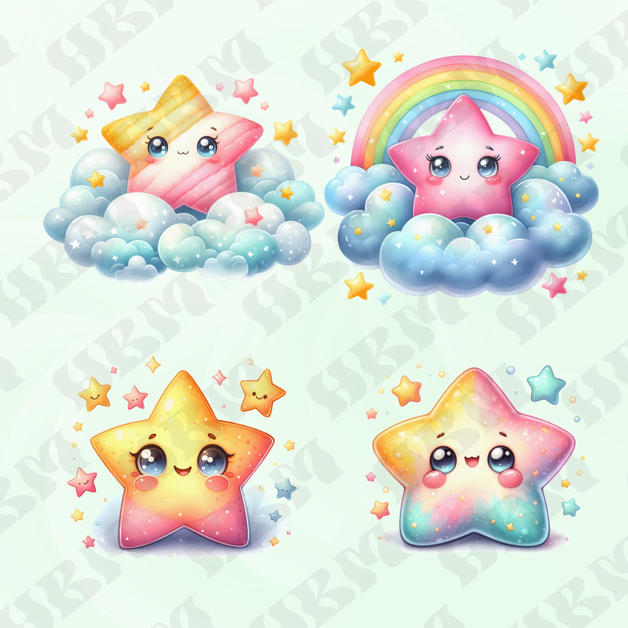 Cute Pastel Watercolor Stars Clipart Bundle, Adorable Nursery Decor ...