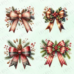Watercolor Christmas Coquette Bows Clipart Bundle, Whimsical Festive ...