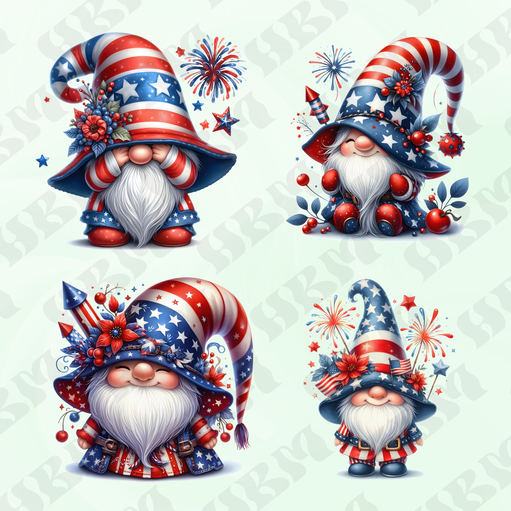 Watercolor 4th of July Gnomes Clipart Bundle, Cute Patriotic Decor ...