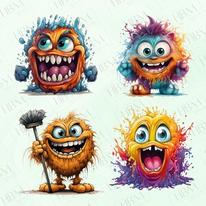 Funny Watercolor Halloween Monsters Clipart Bundle, Whimsical Cute ...
